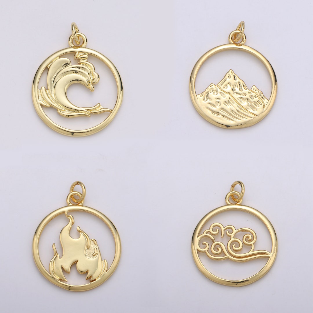 Dainty 24K Gold Filled Charm Element Charm Water Fire Earth Wind Charm ...