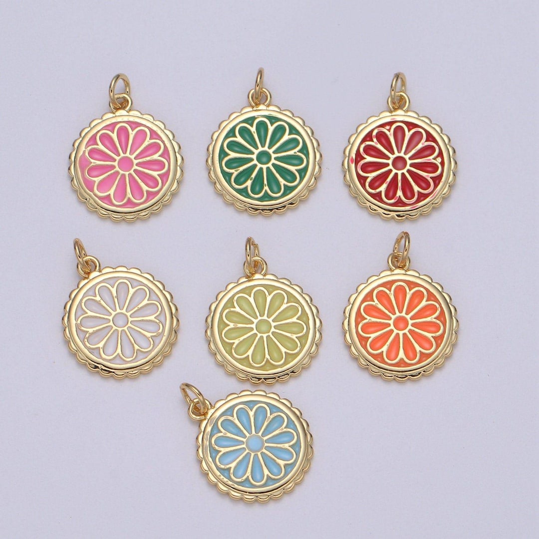 14k Gold Enamel Daisy Charms Dainty Colorful Daisy Charms Spring Flower ...