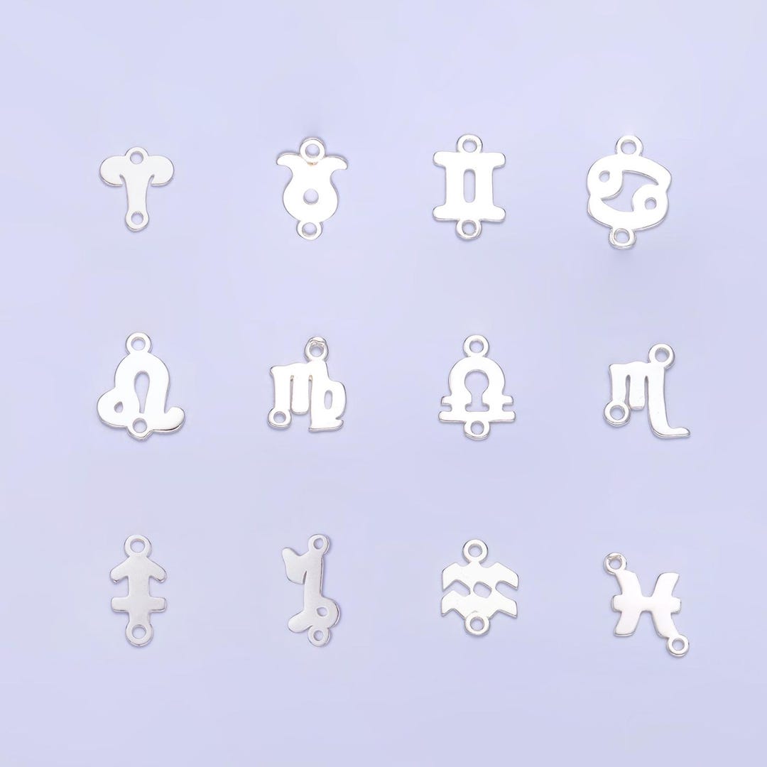 S925 Sterling Silver Zodiac Sign Charm Connector for Necklace Bracelet ...