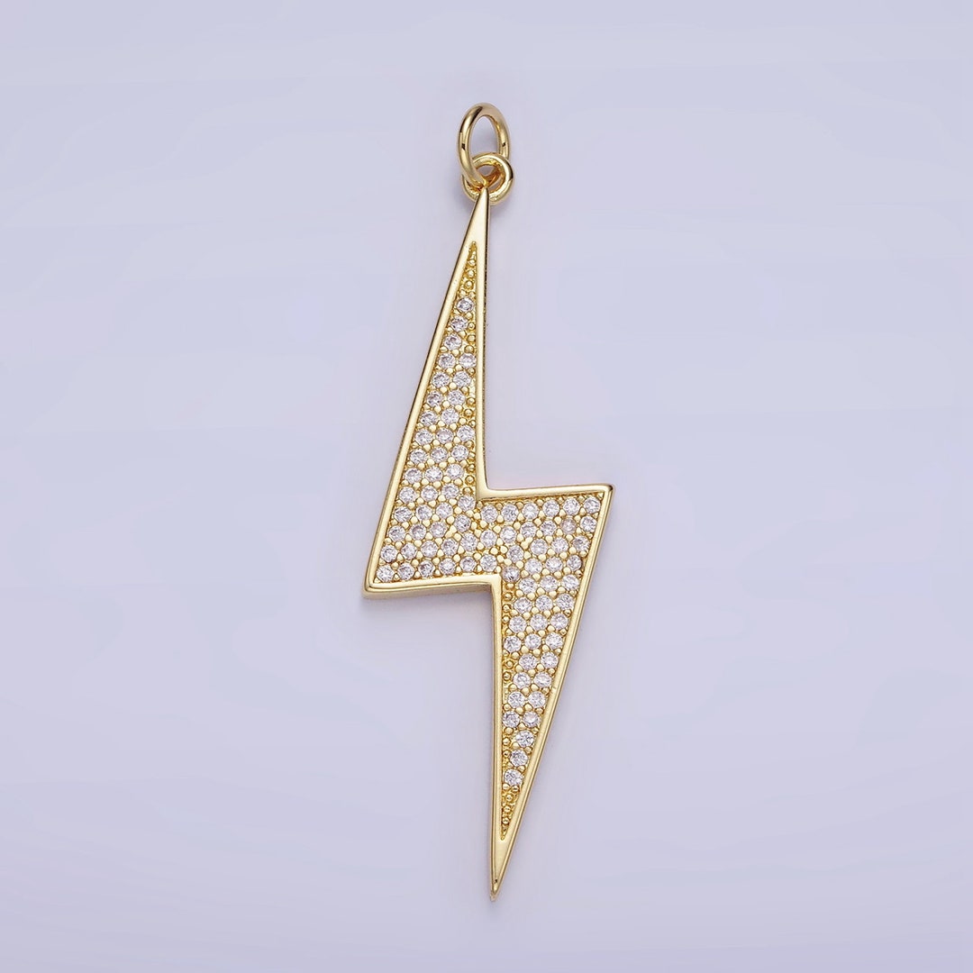 1x Gold CZ Pave Lightning Bolt Charms, Wizard Charm, Thunder Pendant 46 ...