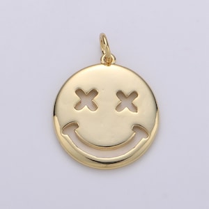 Double Sided Gold Happy Face Charm Smile Face Charms Emoticon Silver ...