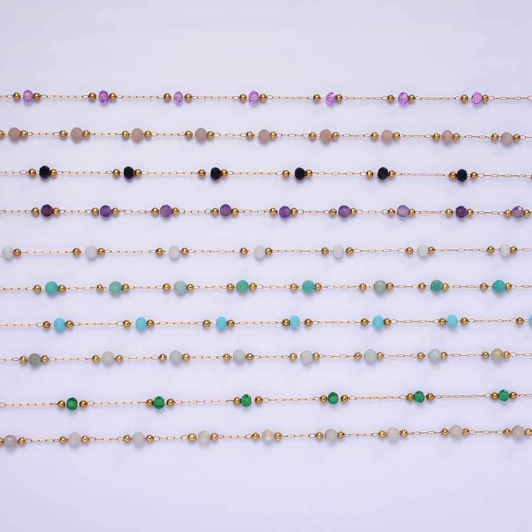 Dainty Stainless Steel Glass Ball Chain Satellite Bead Cable Chain Gold ...