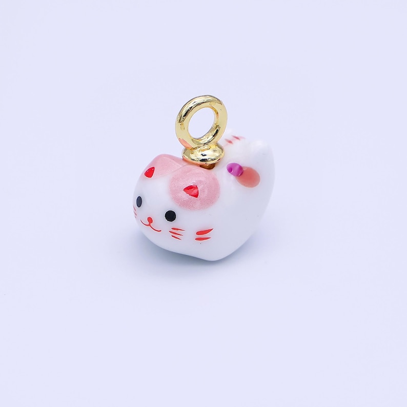 White Ceramic Cat Pendant, 24K Gold Filled Kitten Kitty Animal Charm ...
