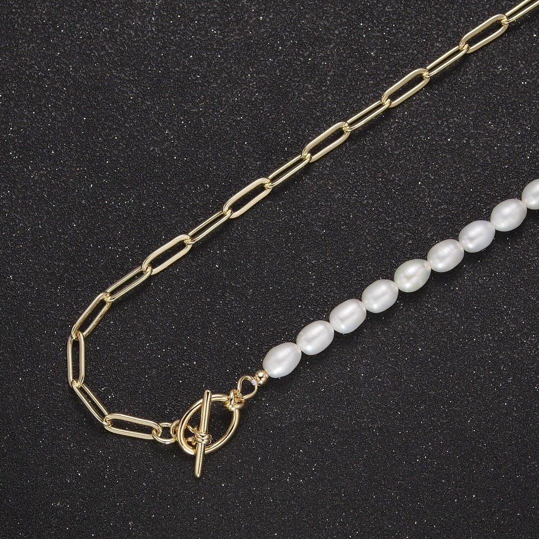 Half Beaded Half Chain Necklace in 18k Gold Fill | Layer Necklace Paper ...