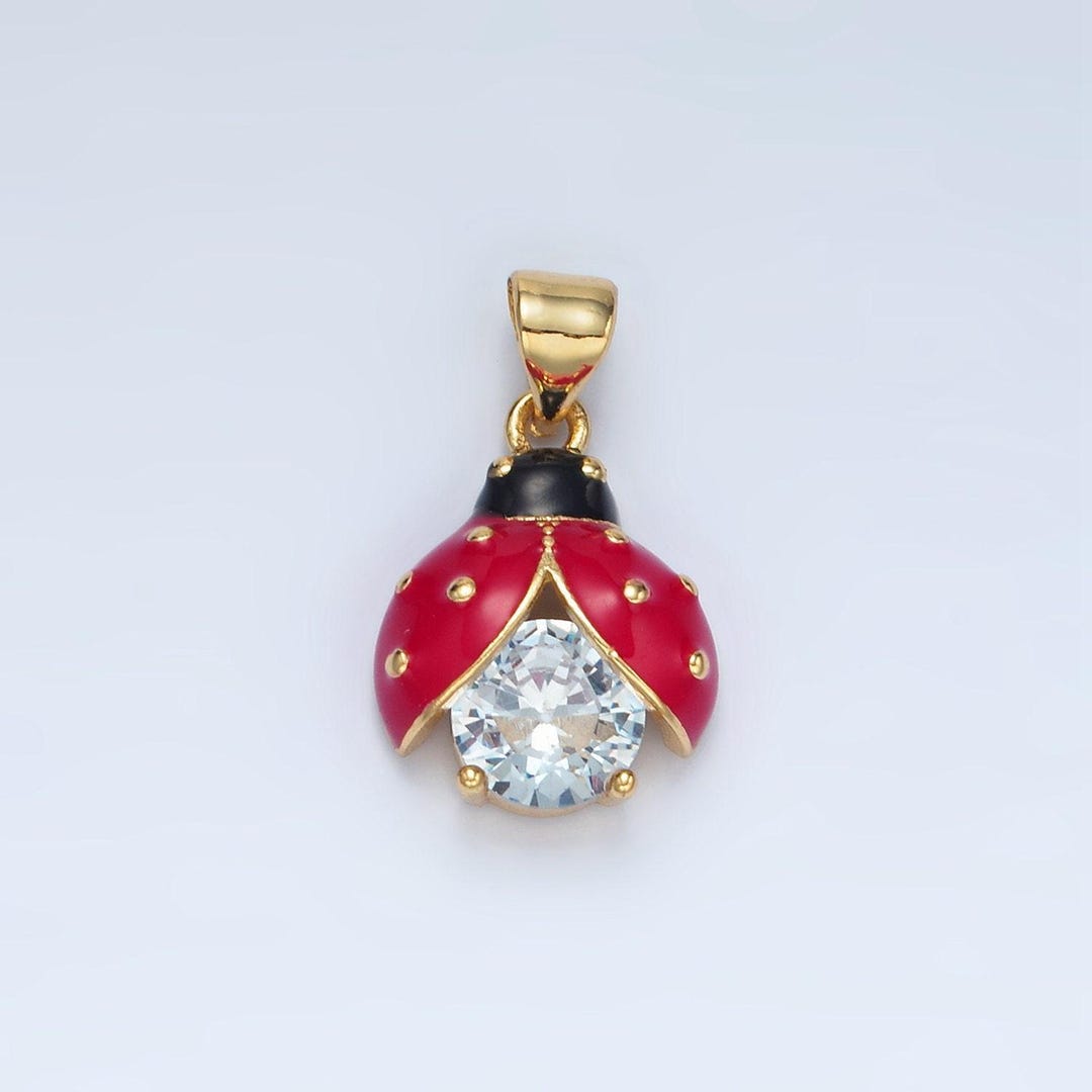 24k Gold Filled Red Enamel Ladybug Insect Animal Minimalist Charm ...