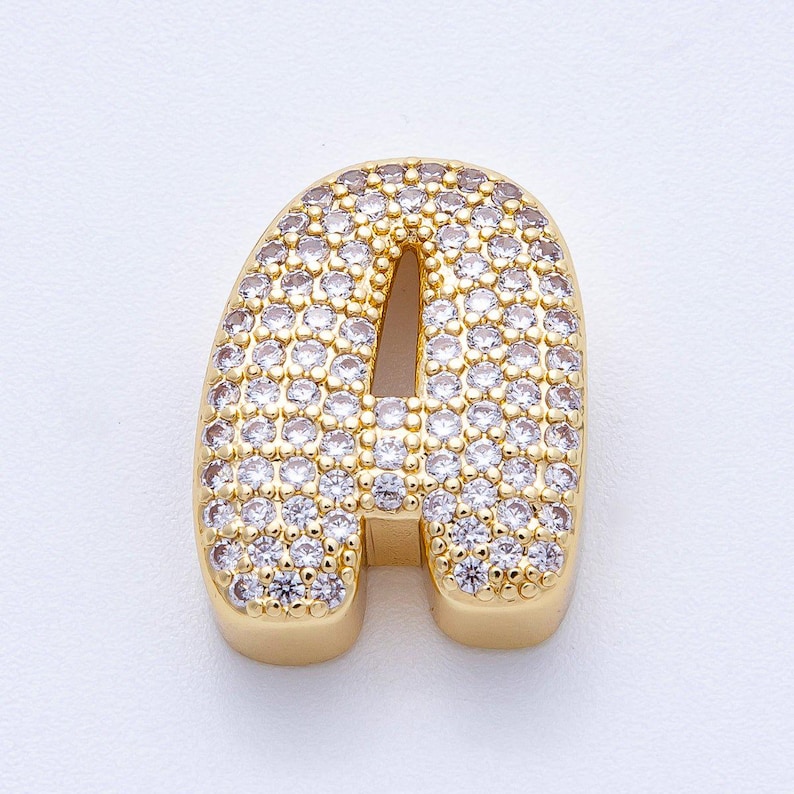 16K Gold Filled 21mm Chubby Micro Paved CZ Initial Letter A-Z Alphabet ...