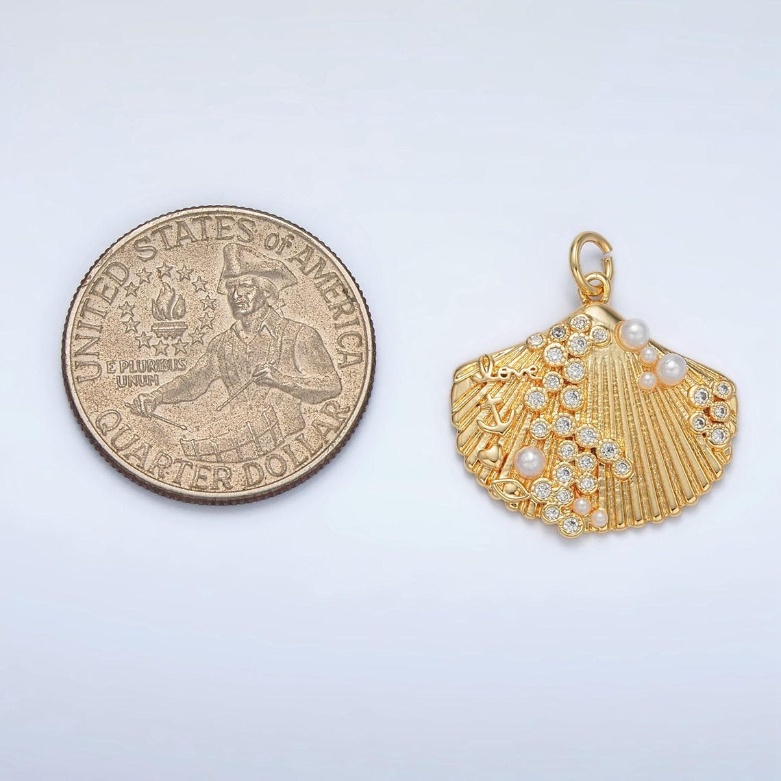 Gold Filled Flat Shell With Pearls Beach Inspired Charm in Gold ...