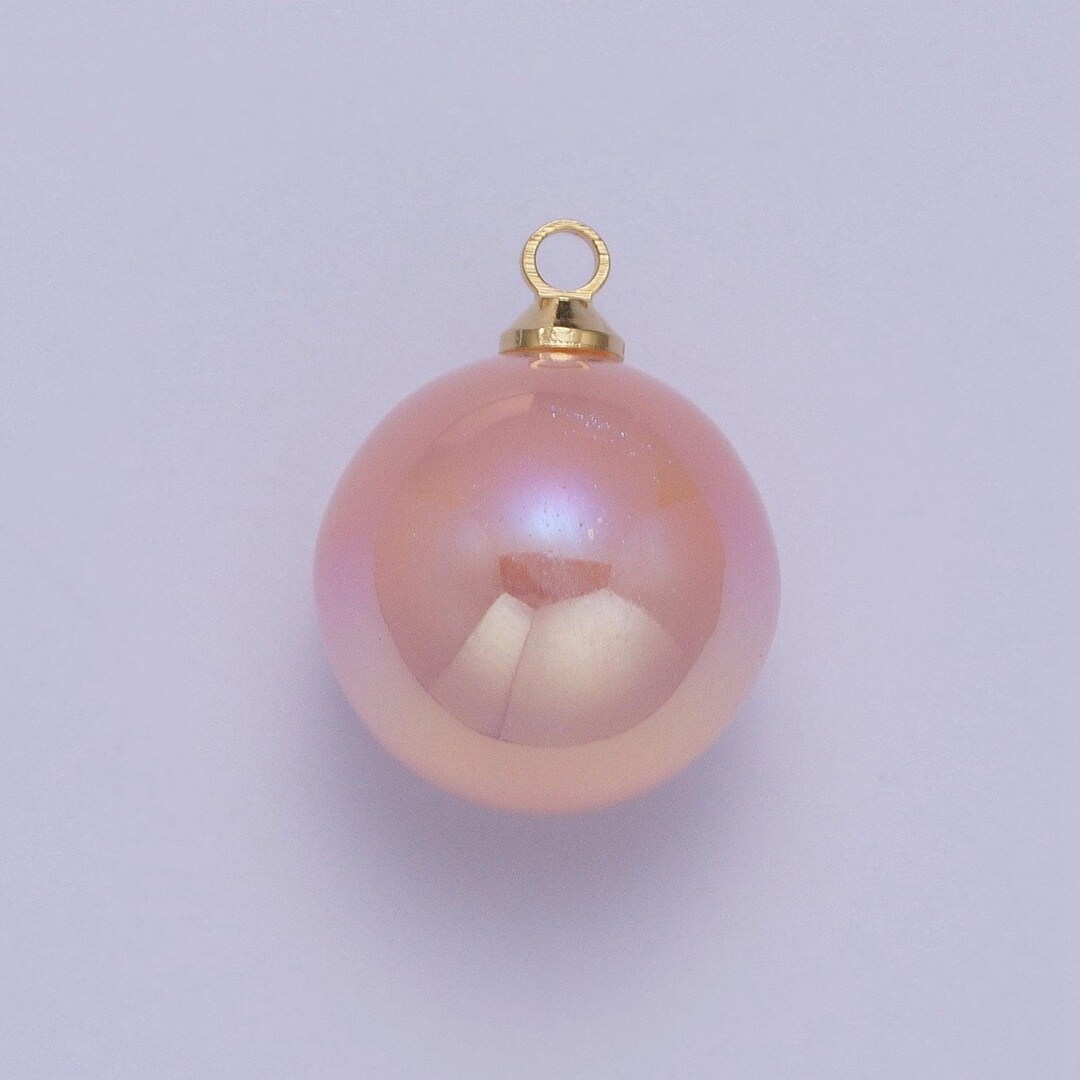 Round Freshwater Pearl Pendant, Sparkly Crepe Pink Round Pearl Ball 24k ...