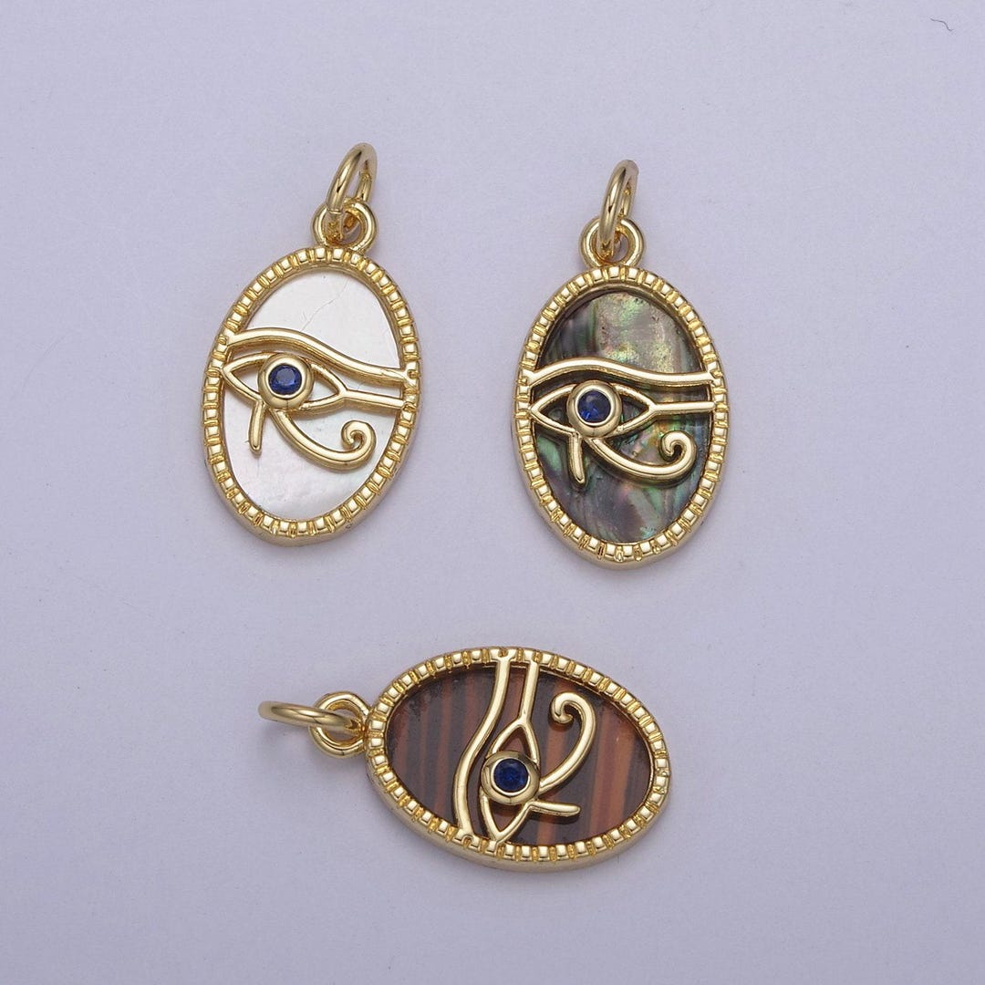 14k Gold Filled Pearl, Tiger Eye, Abalone Shell Charm Pendant Eye of Ra ...