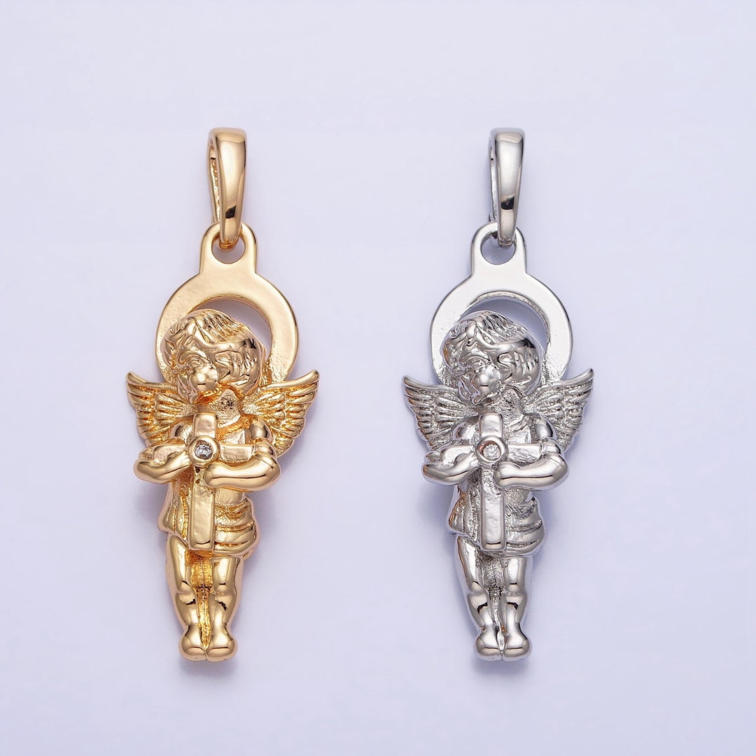 16K Gold Fill Guardian Angel Charm Cherub Pendant Baby Angel Charm ...