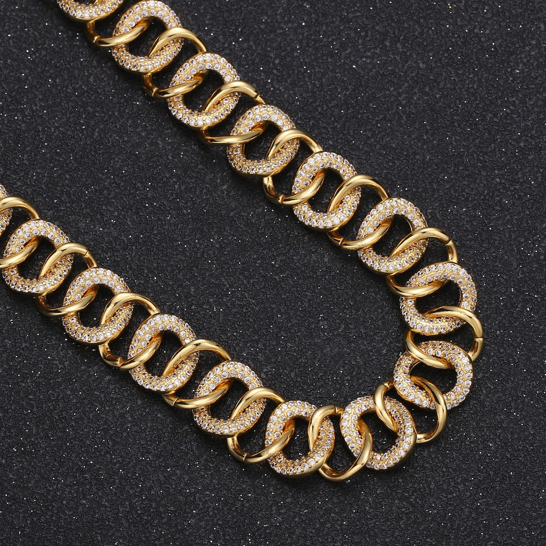Gold Cluster CZ Rolo Cable Chain by Yard, Sand Cubic Cable Rolo Chain ...