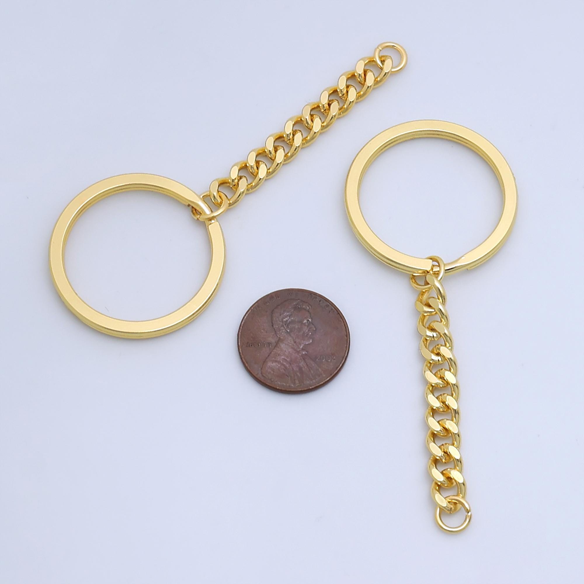 24K Gold Filled 3-inch Curb Chain Drop Keychain Findings | Z1073 - Etsy