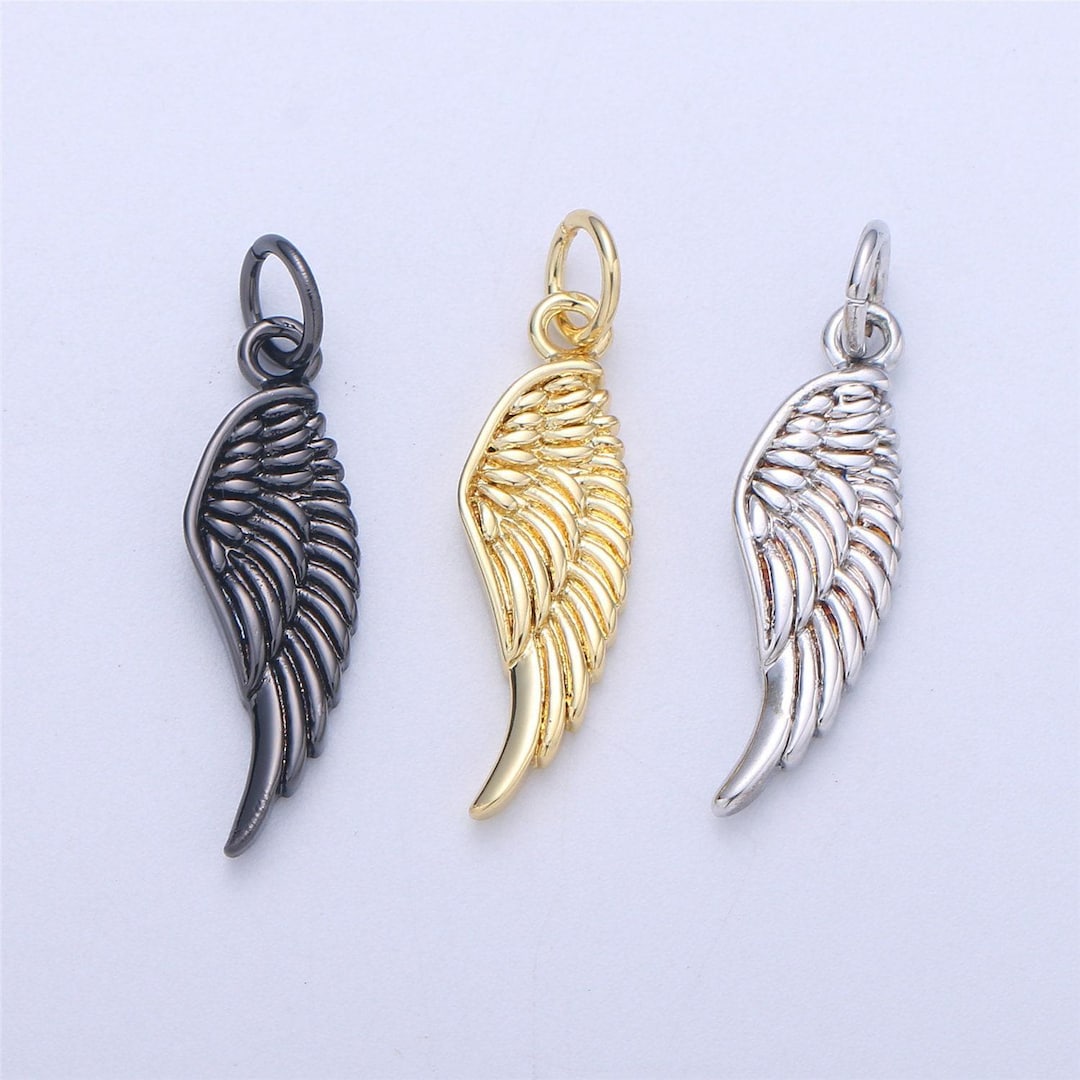 Small Angel Wing Charm, Gold Angel Wing Charm, Silver Wings, Black ...