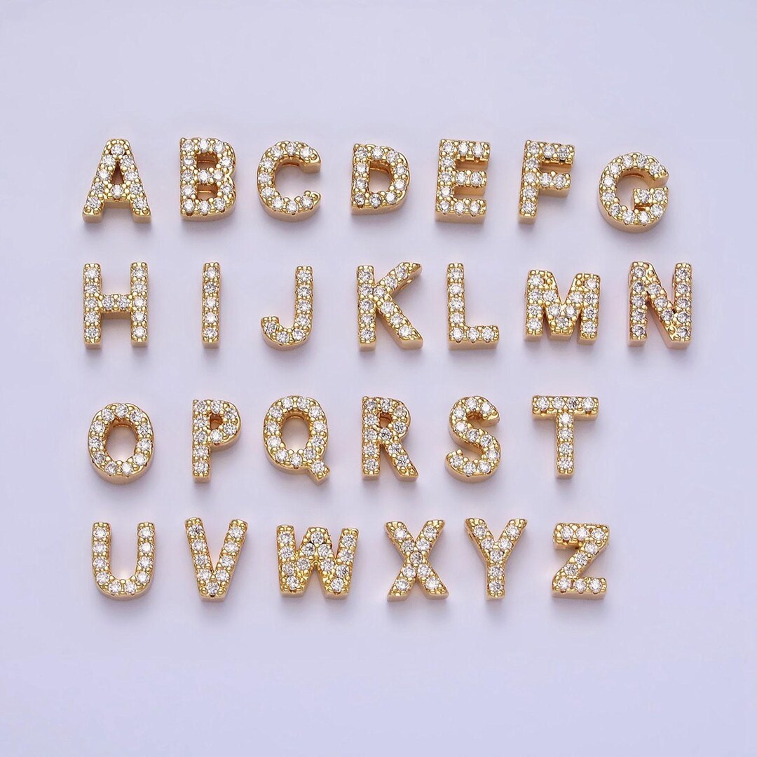 Cubic Zirconia 16k Gold Filled Letter Charms Cz Initial Charms ...