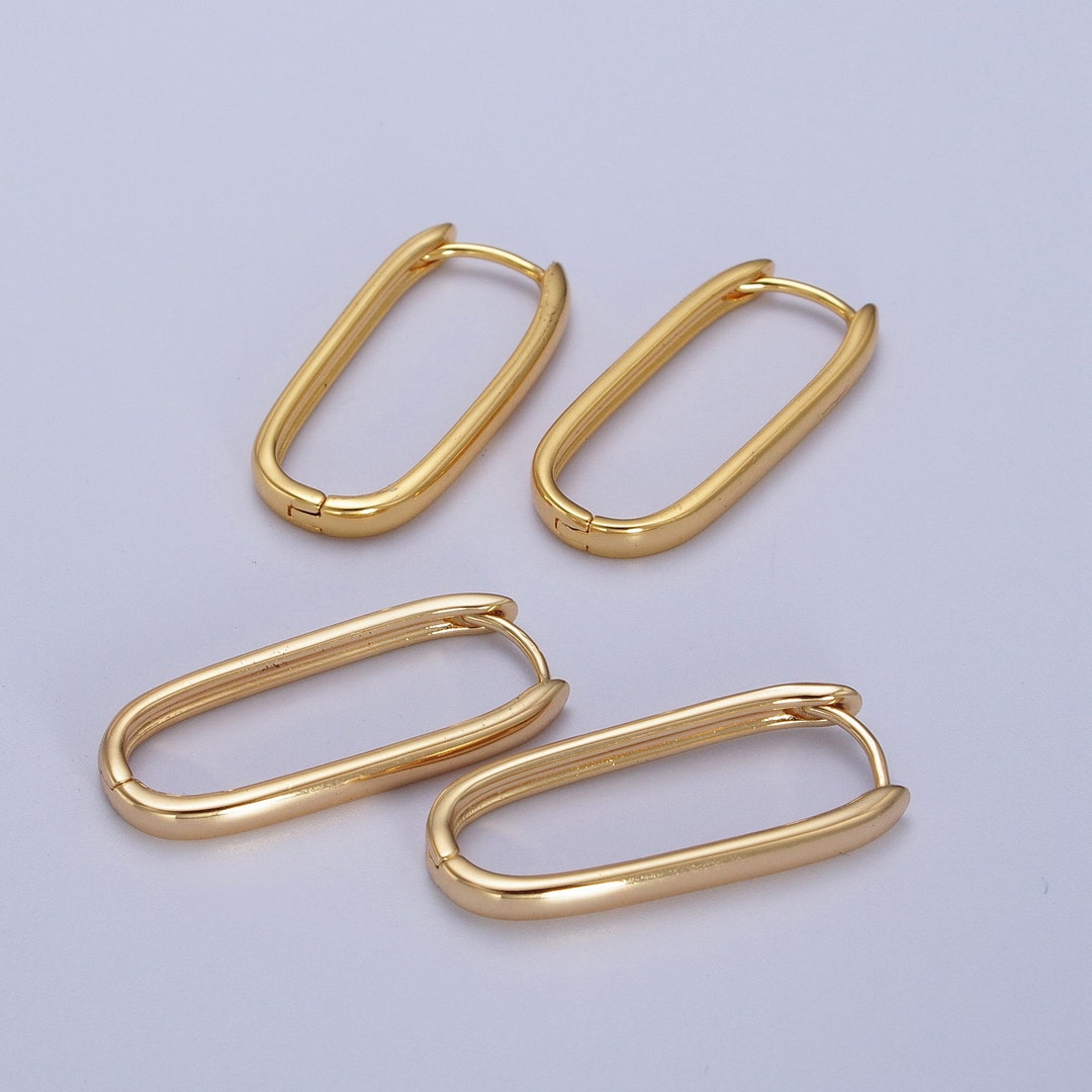 Dainty Gold Filled Oblong Rectangle Hoop Earring, Gold U Shape Huggie ...