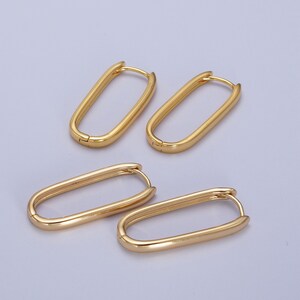 Dainty Gold Filled Oblong Rectangle Hoop Earring, Gold U Shape Huggie ...