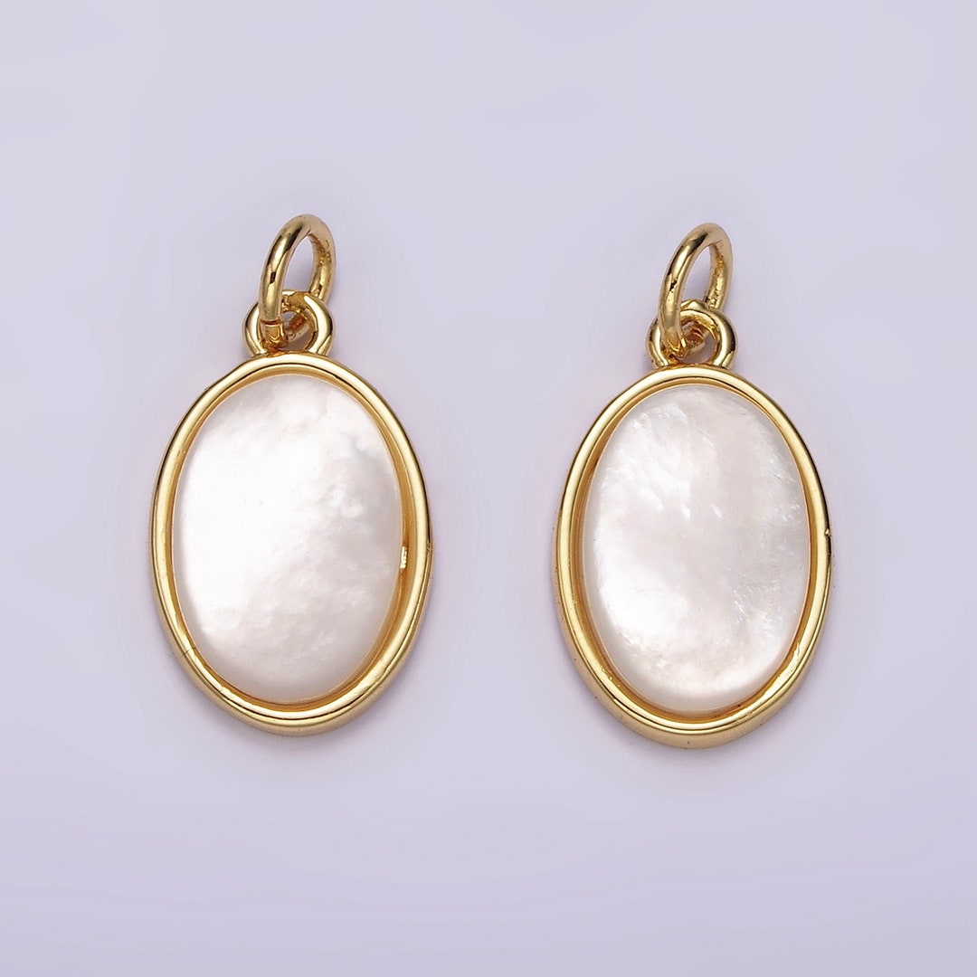 14K Gold Filled 20mm Shell Pearl Oblong Bezel Charm AG514 - Etsy