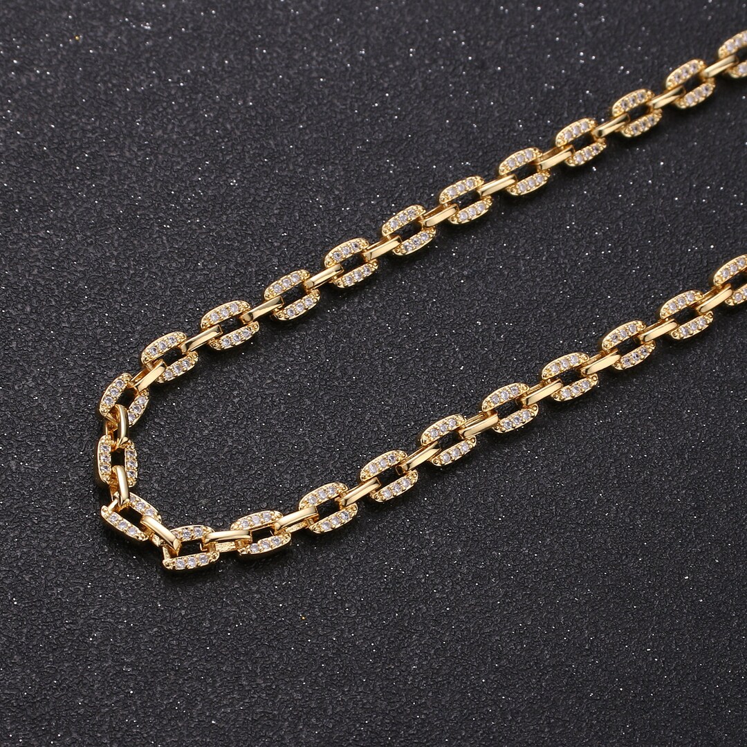 14K Gold Micro Pave Chain CZ Rolo Chain Specialty Link Cable Chain by ...