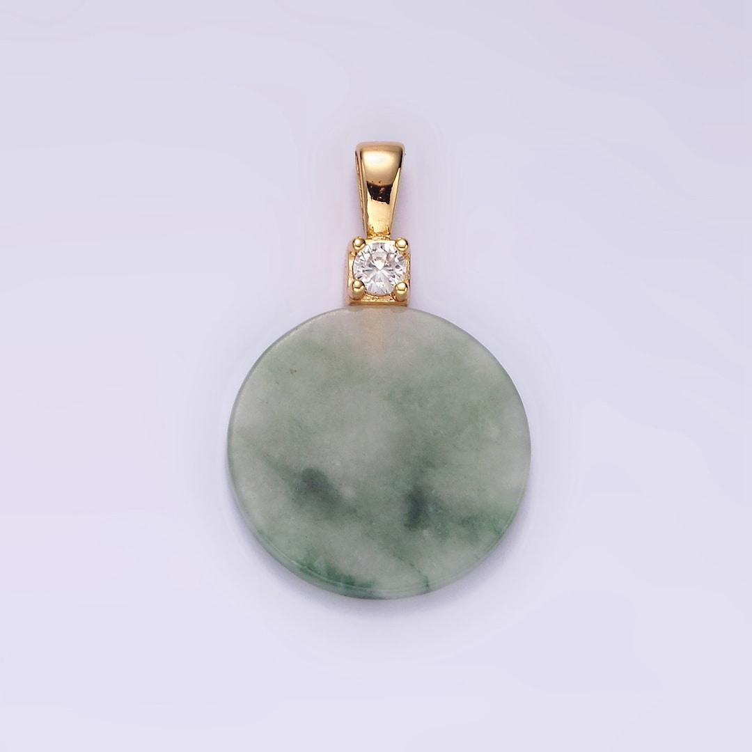 14K Gold Filled Green Jade Round CZ Bail Pendant | N2018 - Etsy