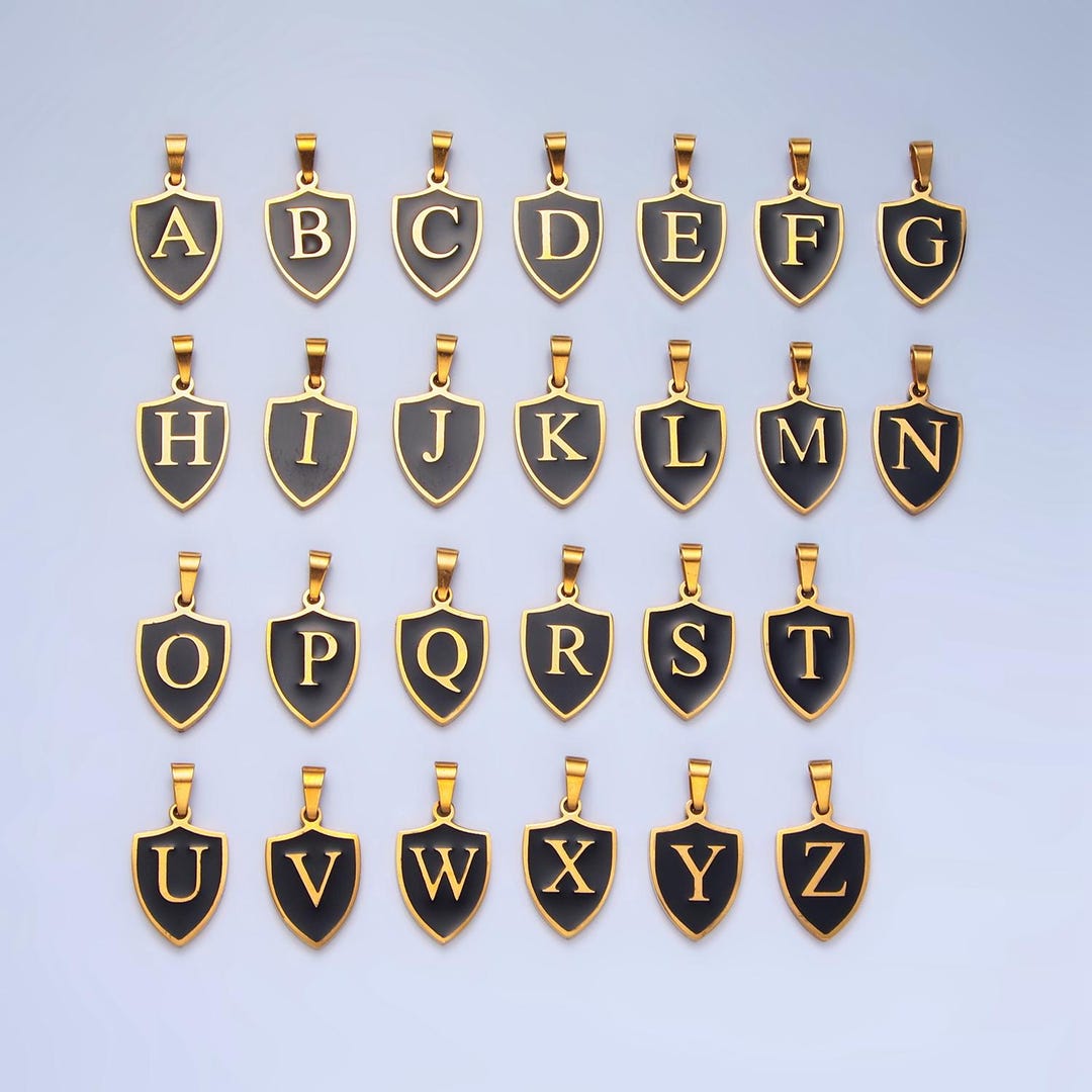 Dainty Gold Black Shield Pendant Initial Letter Shield Monogram ...