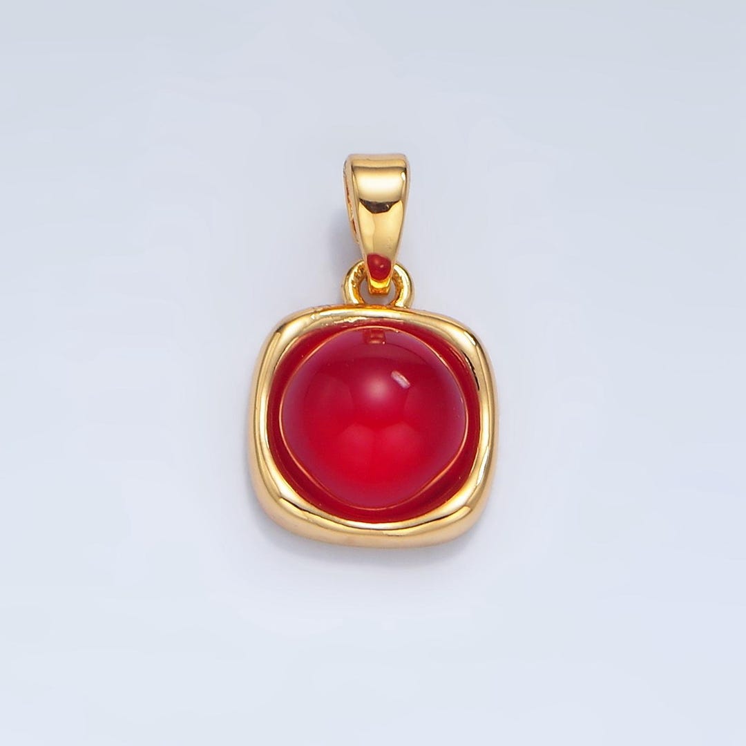 Round Blood Stone Embedded in 24k Gold Filled Square Molten Charm Aa ...
