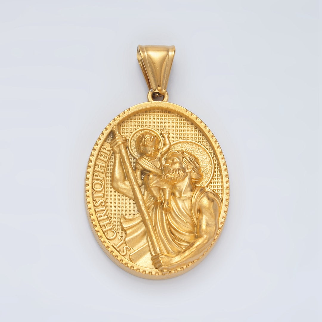 Gold Stainless Steel Saint Christopher Pendant Charm Saint Pendant ...