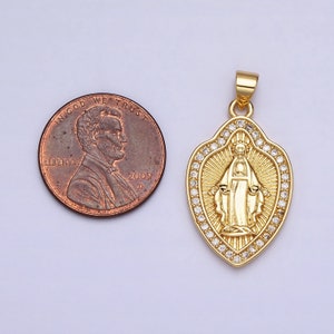 24K Gold Filled Miraculous Lady Virgin Mary Line Textured Shield ...