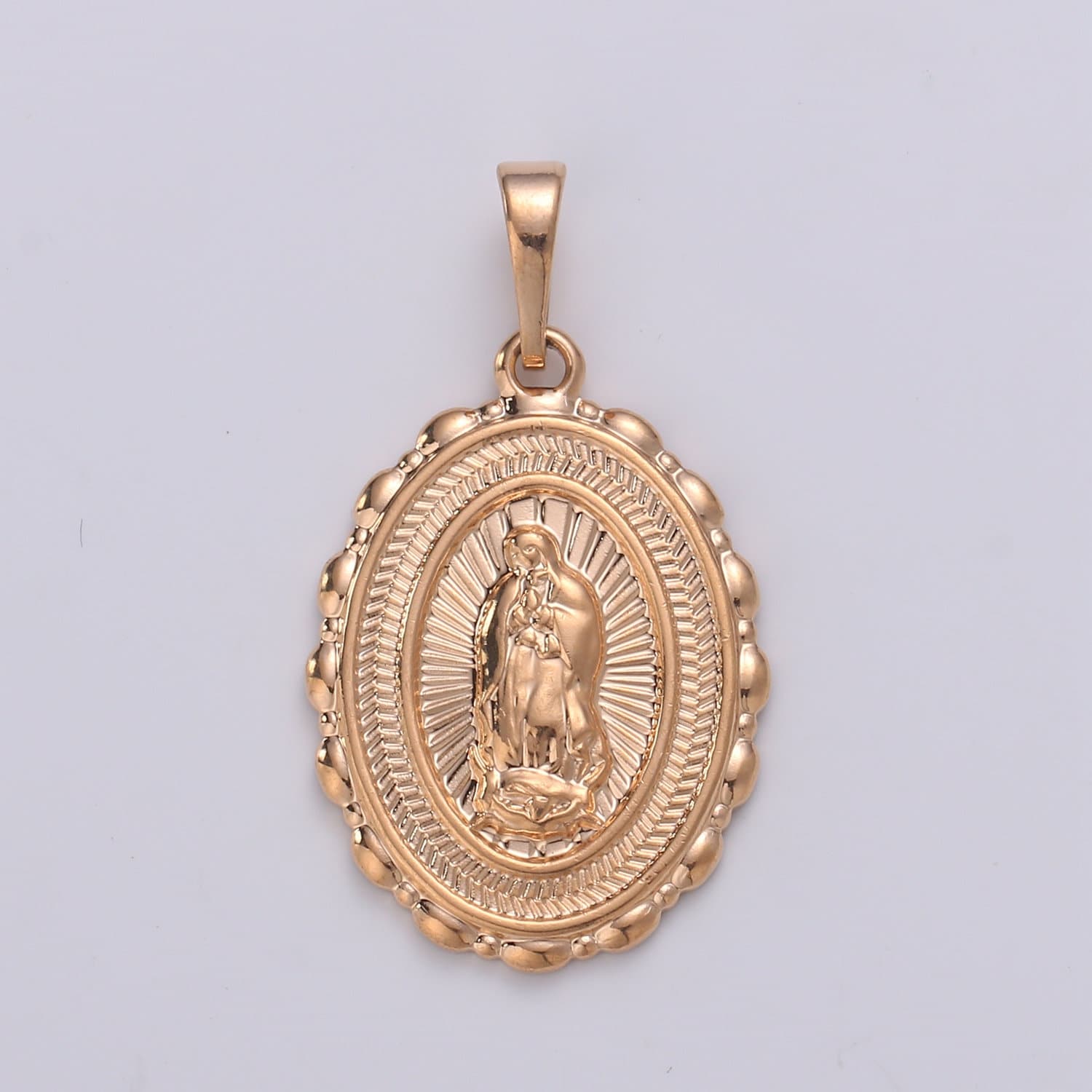 Blessed Virgin Mary 18K Gold Charm Mother Mary Pendant Oval Mother Mary ...