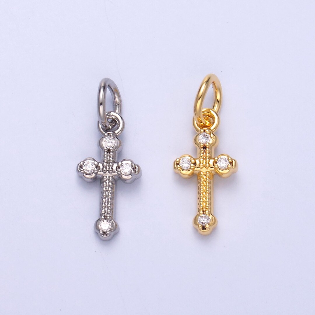 Tiny Old Vatican Cross Charm 24K Gold Filled Clear CZ Religious Cross ...