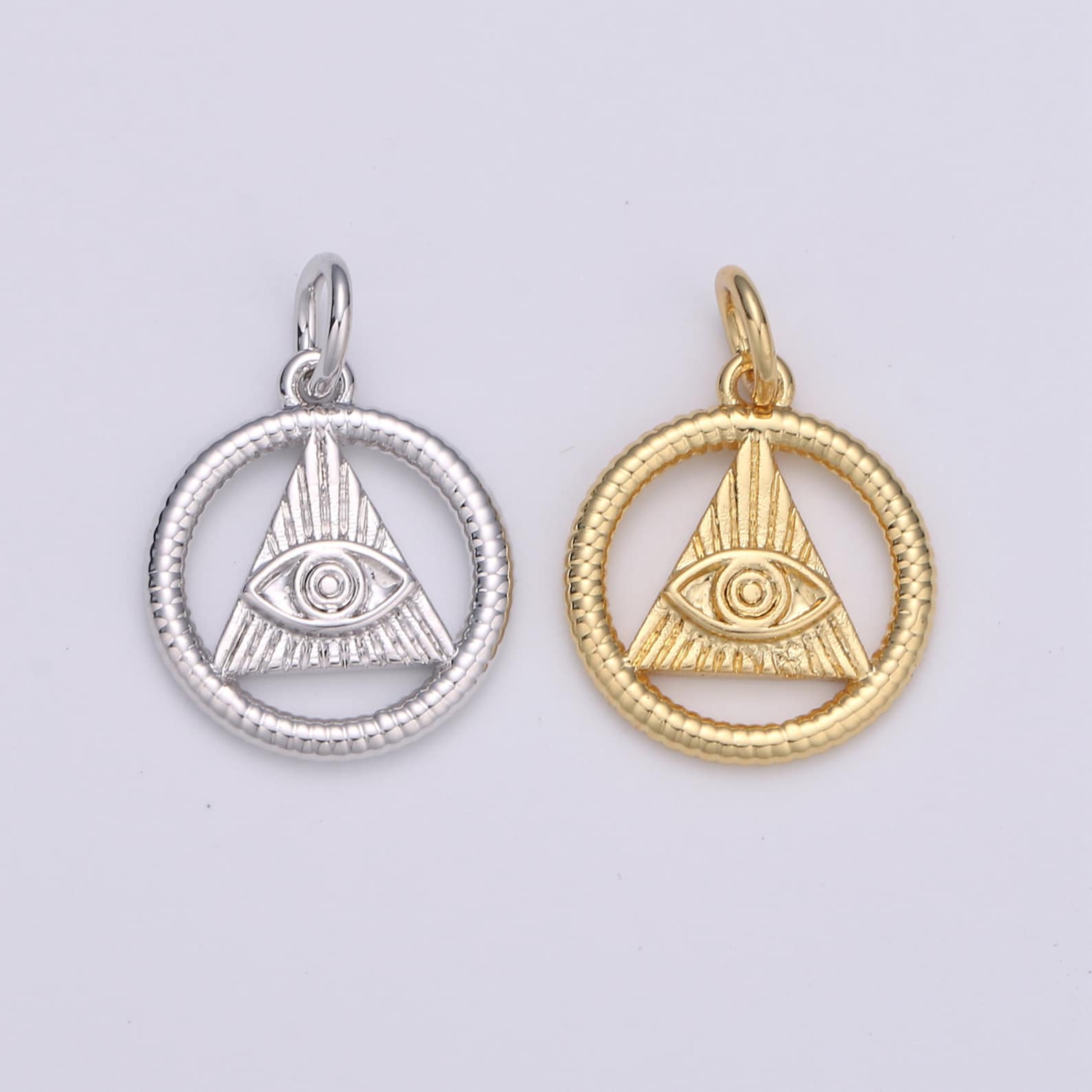 24k Gold and Silver Evil Eye Triangle Charm Circle Evil Eye - Etsy