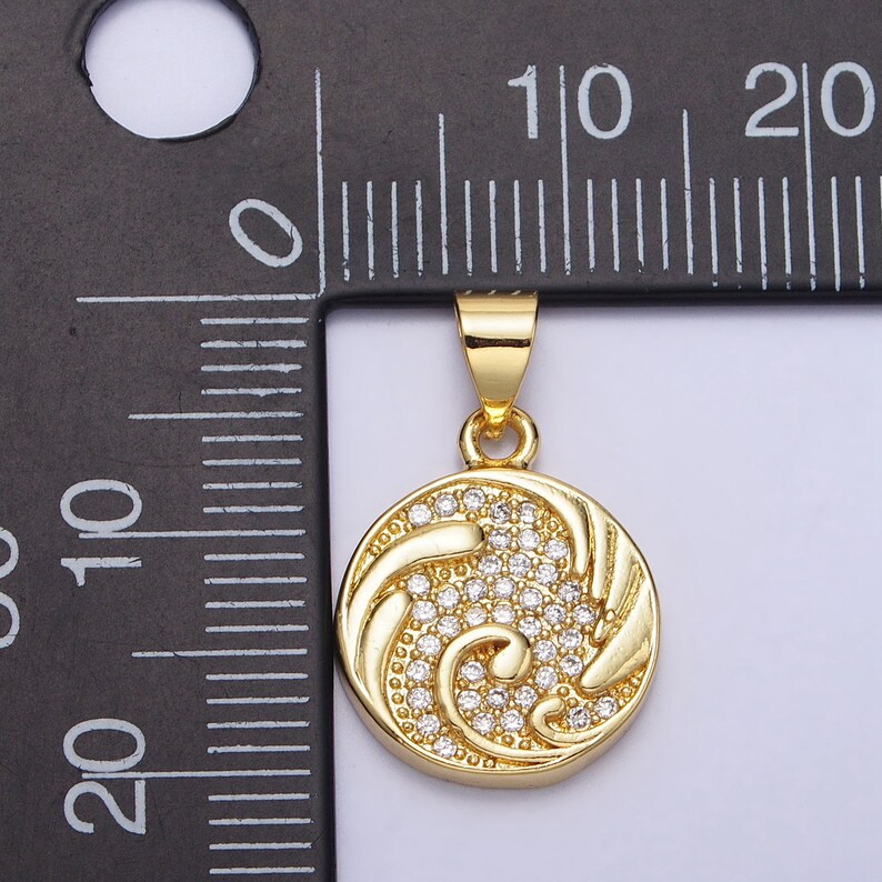 Gold Micro Paved CZ Swirl Curved Round Pendant Cubic Wave - Etsy