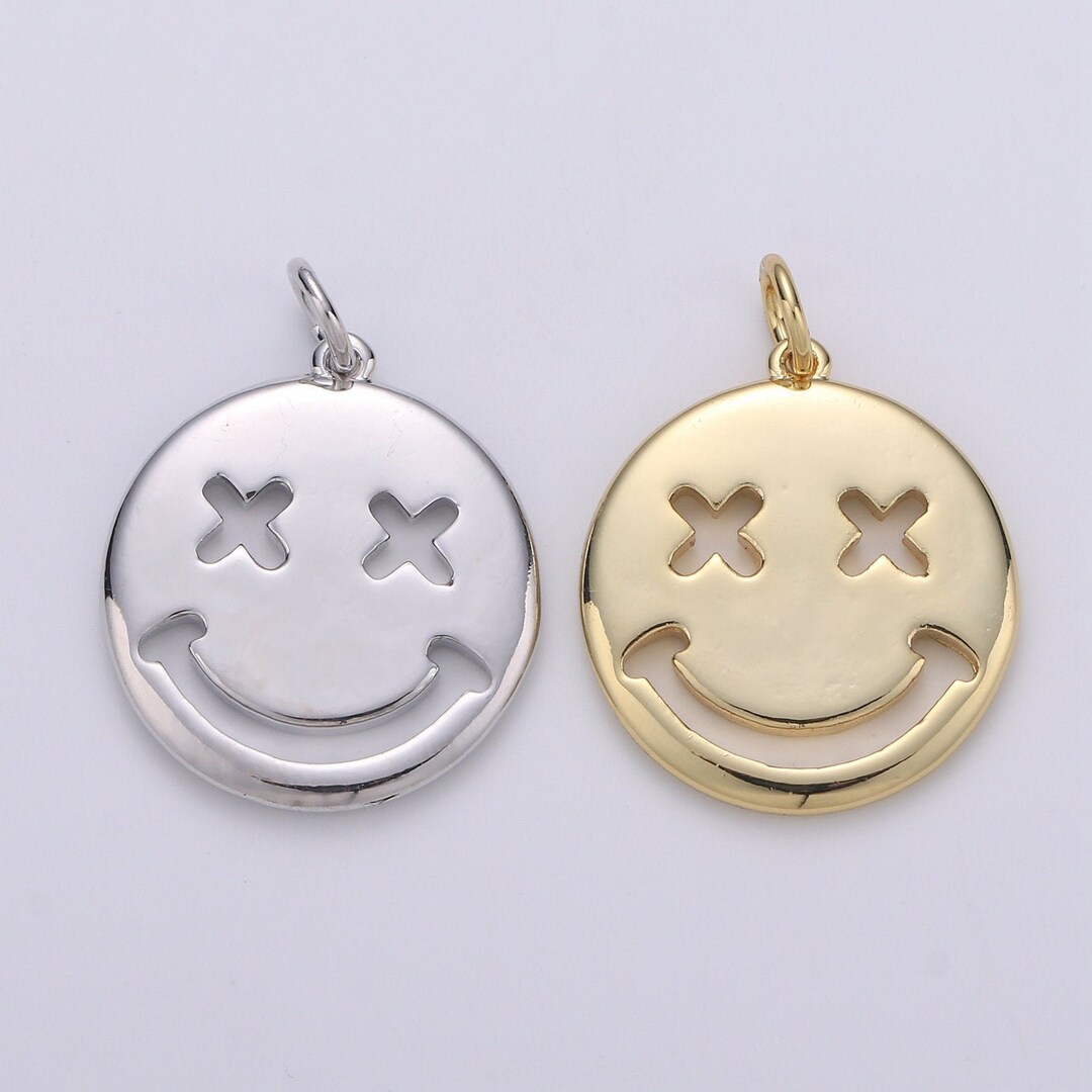 Double Sided Gold Happy Face Charm Smile Face Charms Emoticon Silver ...
