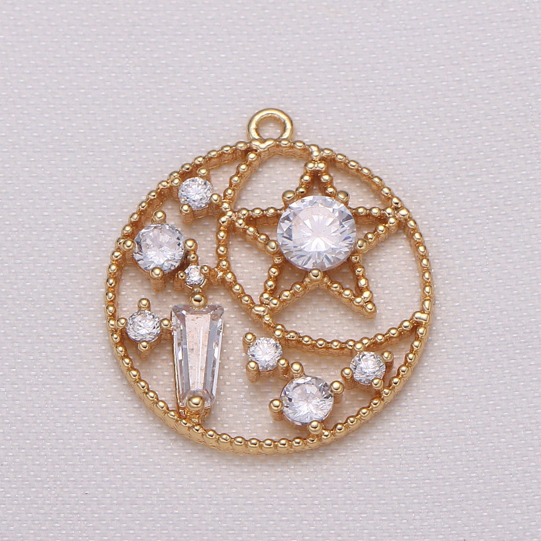 Gold Universe Pendant Charm, Moon and Star Charm Celestial Solar System ...