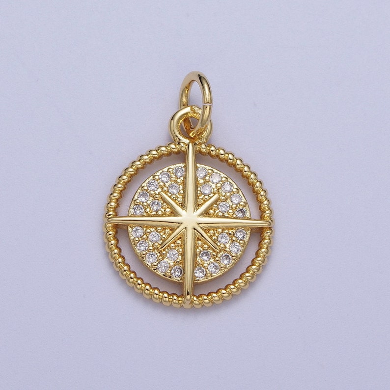 Gold North Star Compass Pendant 24K Gold Plated Croissant - Etsy