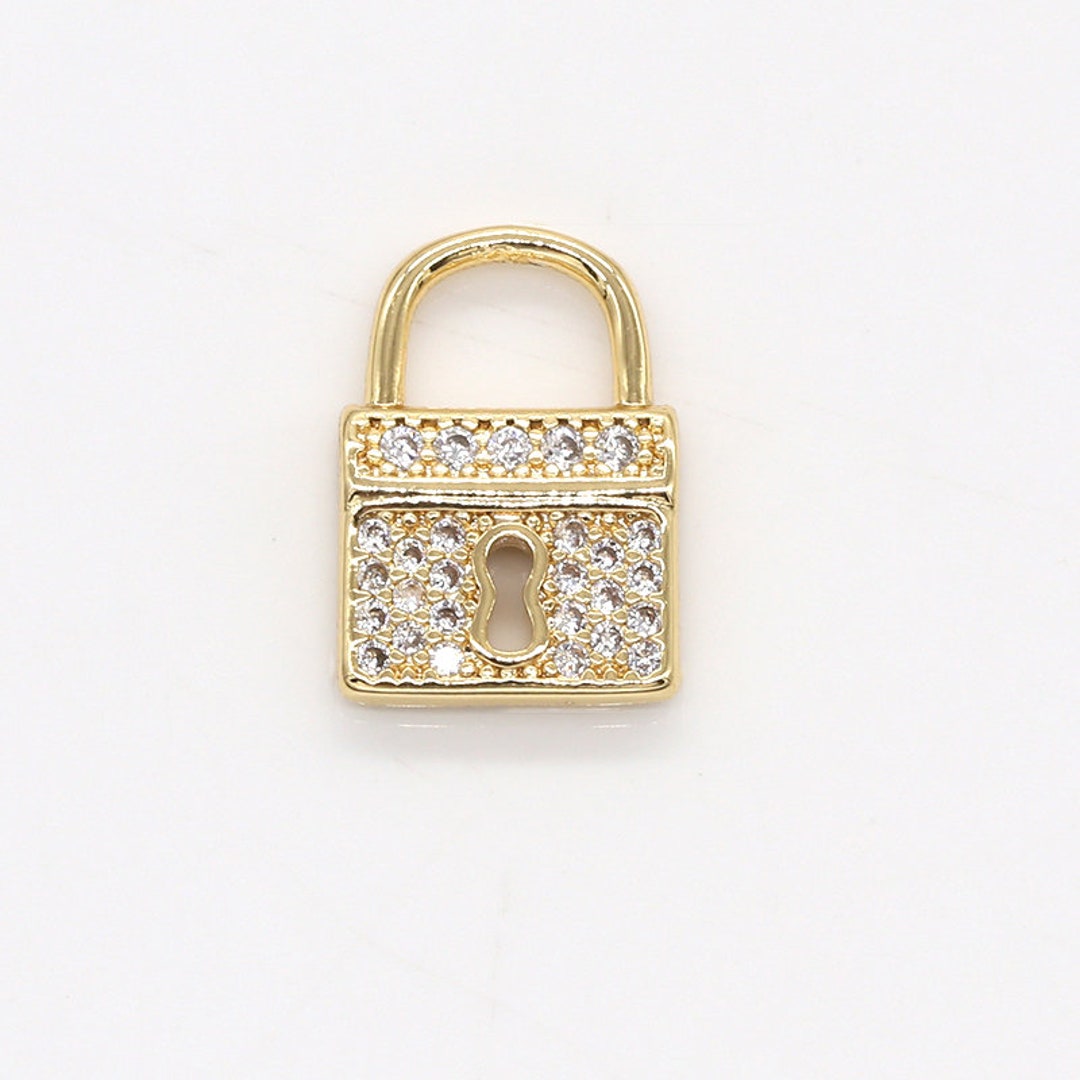 Micro Pave Gold Padlock Charms, Mini Lock Charms, Padlock Pendant, Lock ...