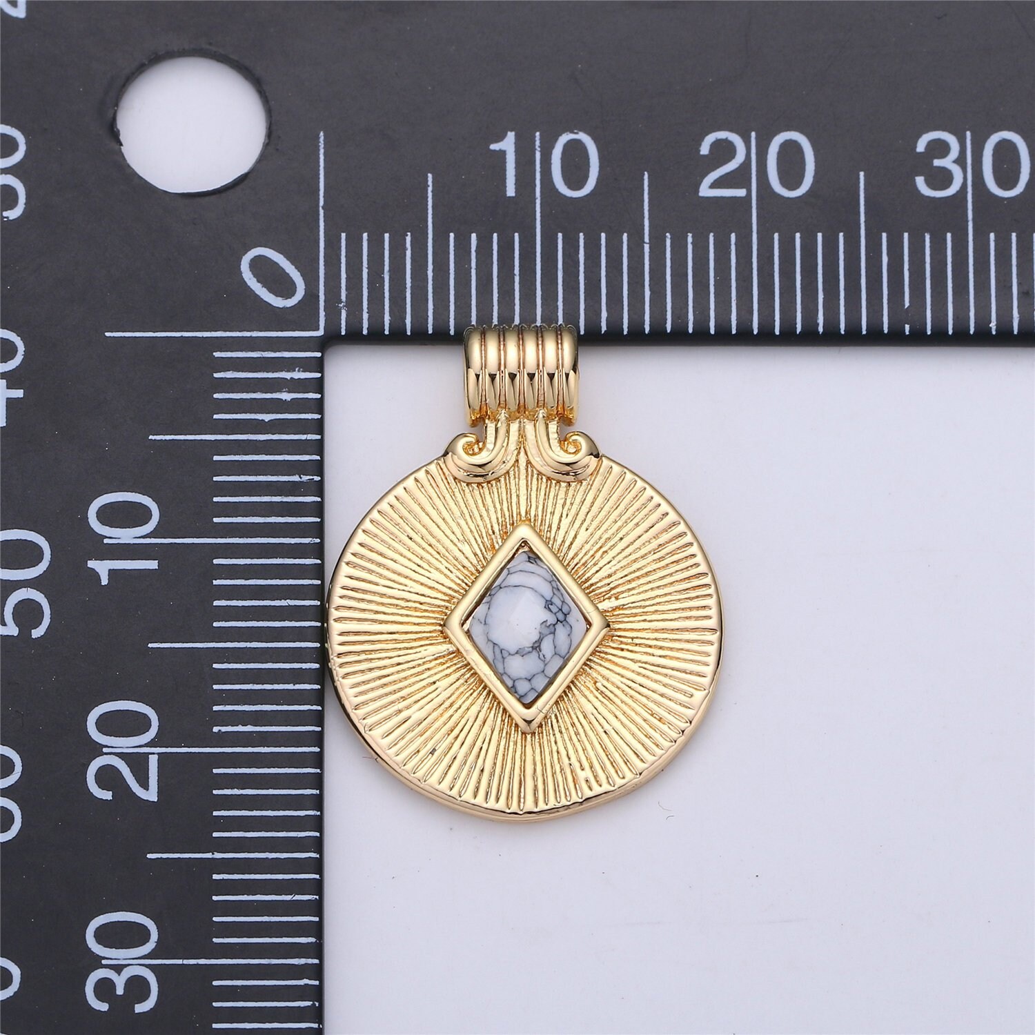 Gold Filled Rhombus Howlite Turquoise Stone Round Disc Charm - Etsy