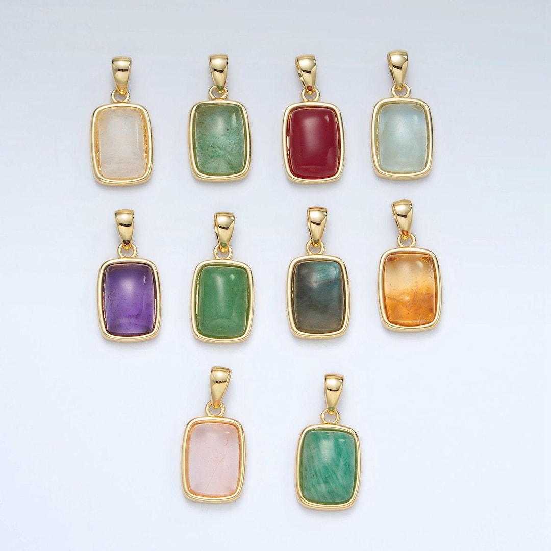 24k Gold Filled 14mm Rectangle Natural Gemstones Pendants | Aa1402 ...