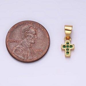 14k Gold Filled Pink, Clear, Green Cz Micro Paved Religious Cross Mini ...