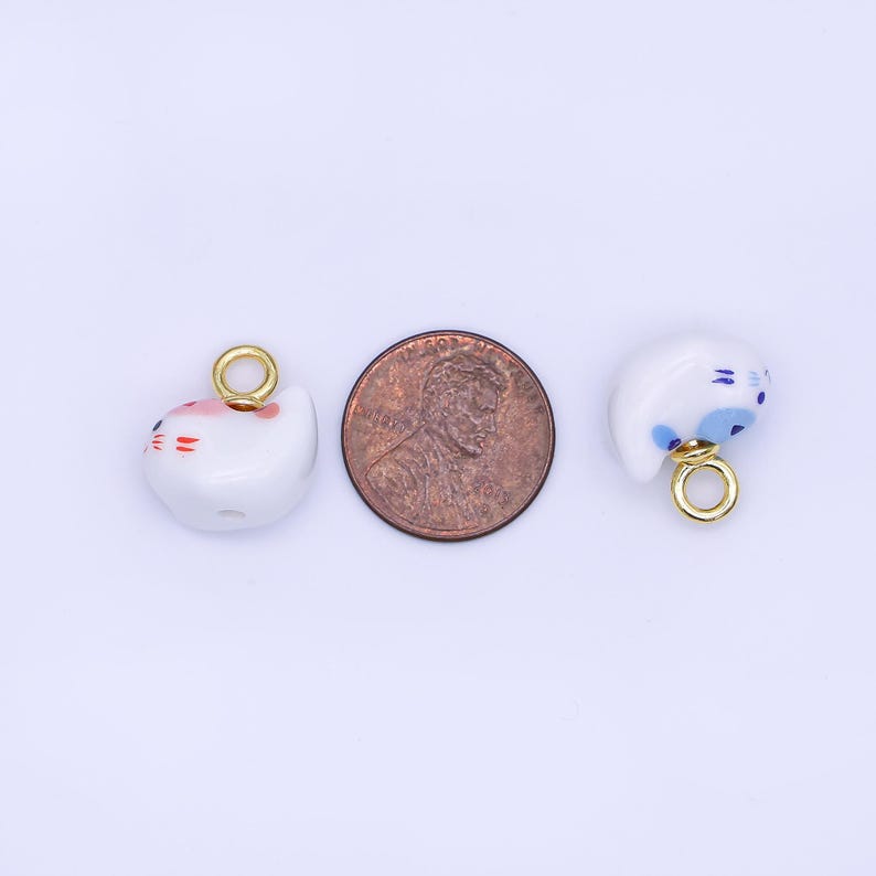 White Ceramic Cat Pendant, 24K Gold Filled Kitten Kitty Animal Charm ...