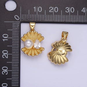 14k Gold Filled 14mm Sea Shell Line-textured Add-on Charm With Faux ...