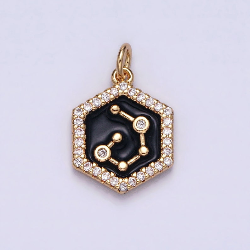 16k Gold Filled Hexagon Enamel Star Constellation Charm Dainty Zodiac ...