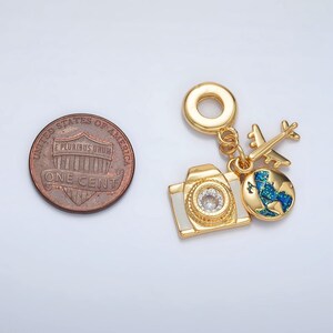 24k Gold Filled Camera/earth/plane Travel Theme Rondelle Bail Drop ...