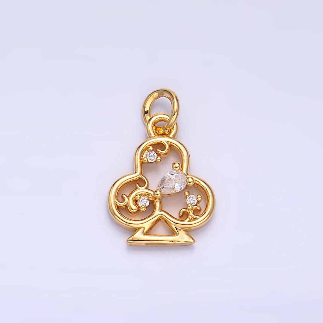 Mini Club Charm in 24K Gold Filled Charm Small Cz Swirl Club Poker Card ...
