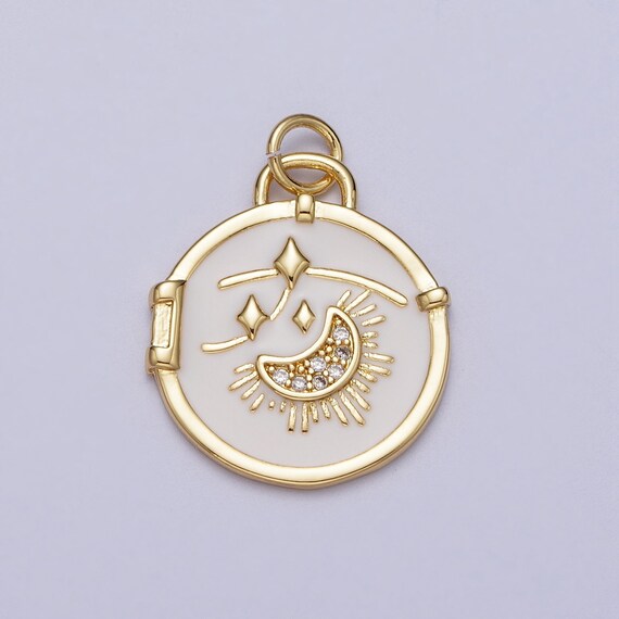 14K Gold Filled White Enamel Star Sun Crescent Moon Round Coin - Etsy
