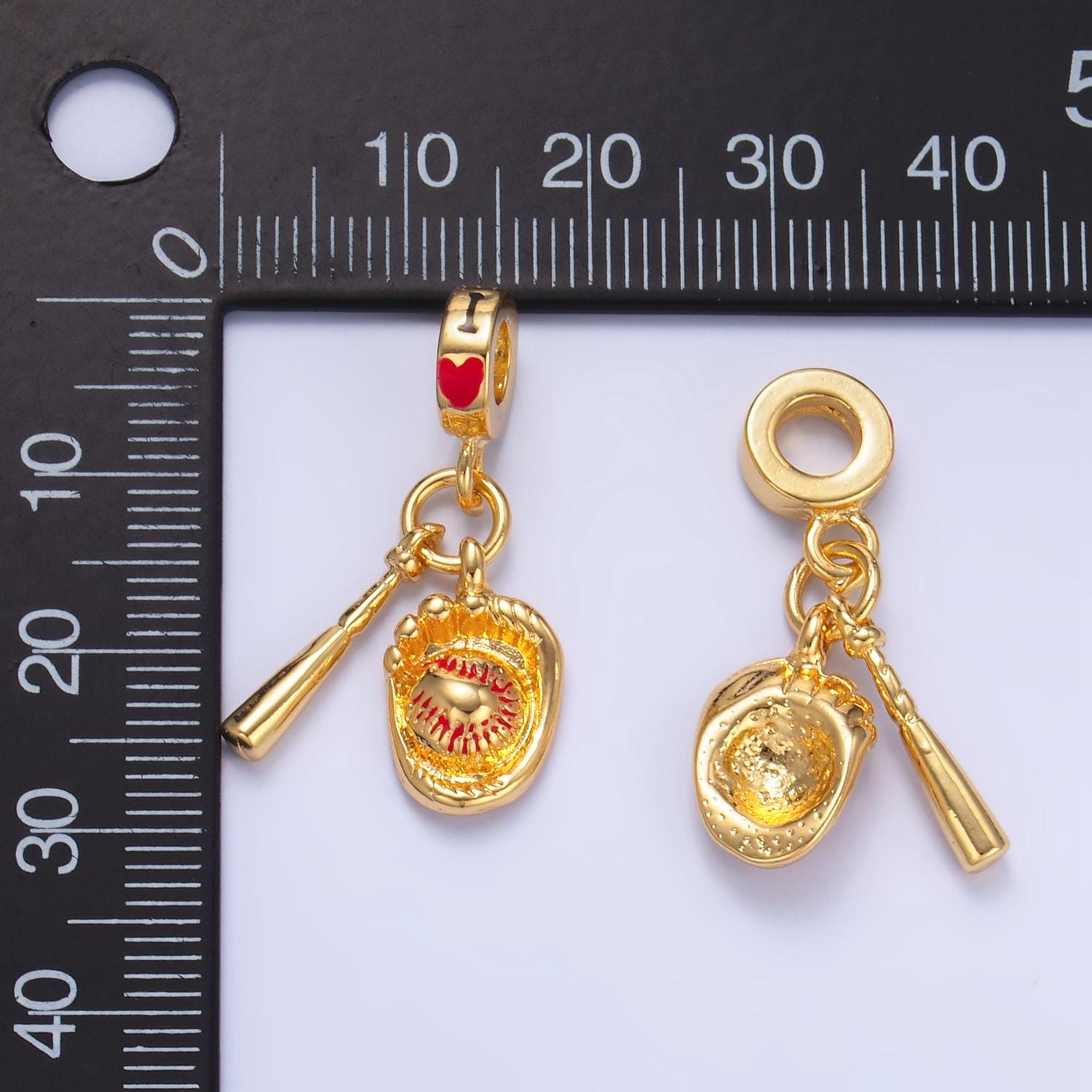 24k Gold Filled Baseball Glove Baseball Bat Rondelle Drop I Heart ...