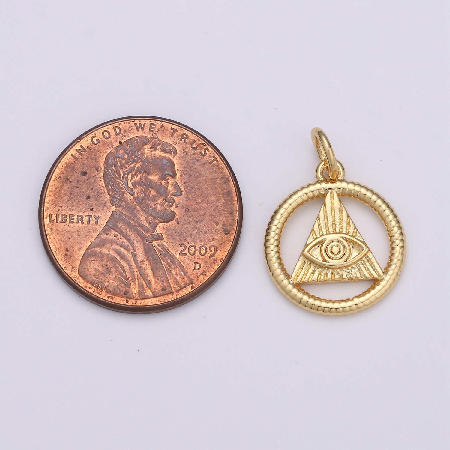 24k Gold and Silver Evil Eye Triangle Charm Circle Evil Eye - Etsy