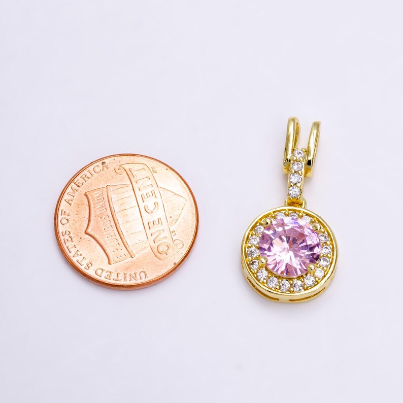14k Gold Filled Clear, Pink, Green Round Cz Micro Paved Bail Pendant ...