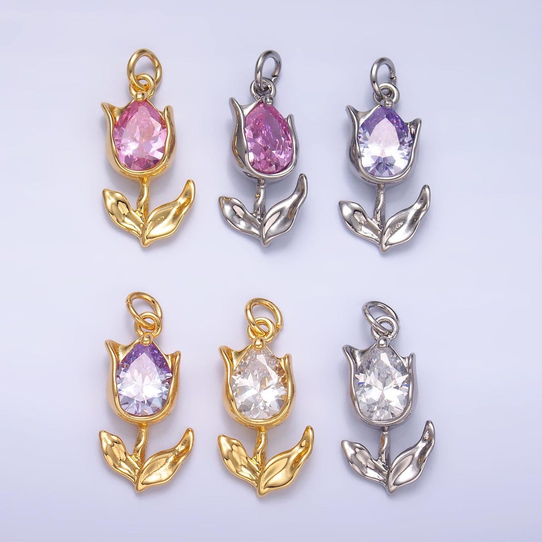 Mini 24K Gold Filled Tulip Charm Cubic Flower Harms Dainty Silver ...