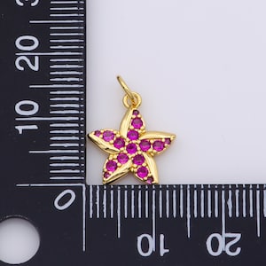 26K Gold Filled Pink Flower Pendant Hot Pink Star Micro Paved CZ Charm ...