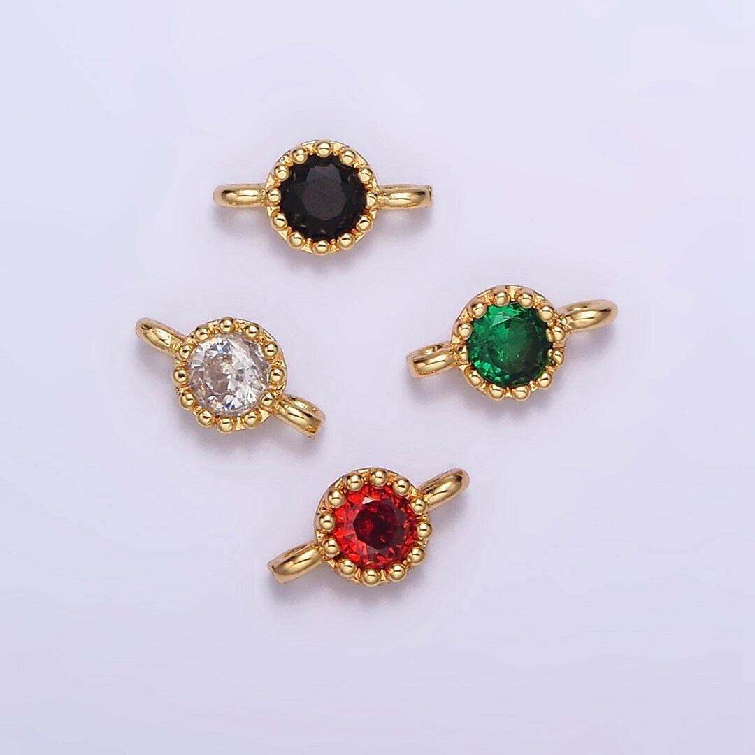 24K Gold Filled Black, Clear, Green, Red Round CZ 7.5mm Beaded ...